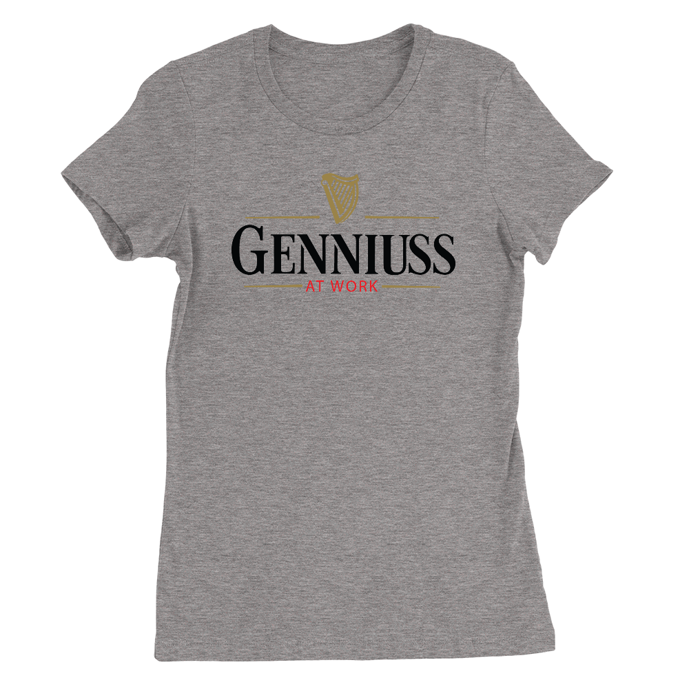 Genniuss At Work Womens T-Shirt Irish Beer Stout Parody Funny Joke ...