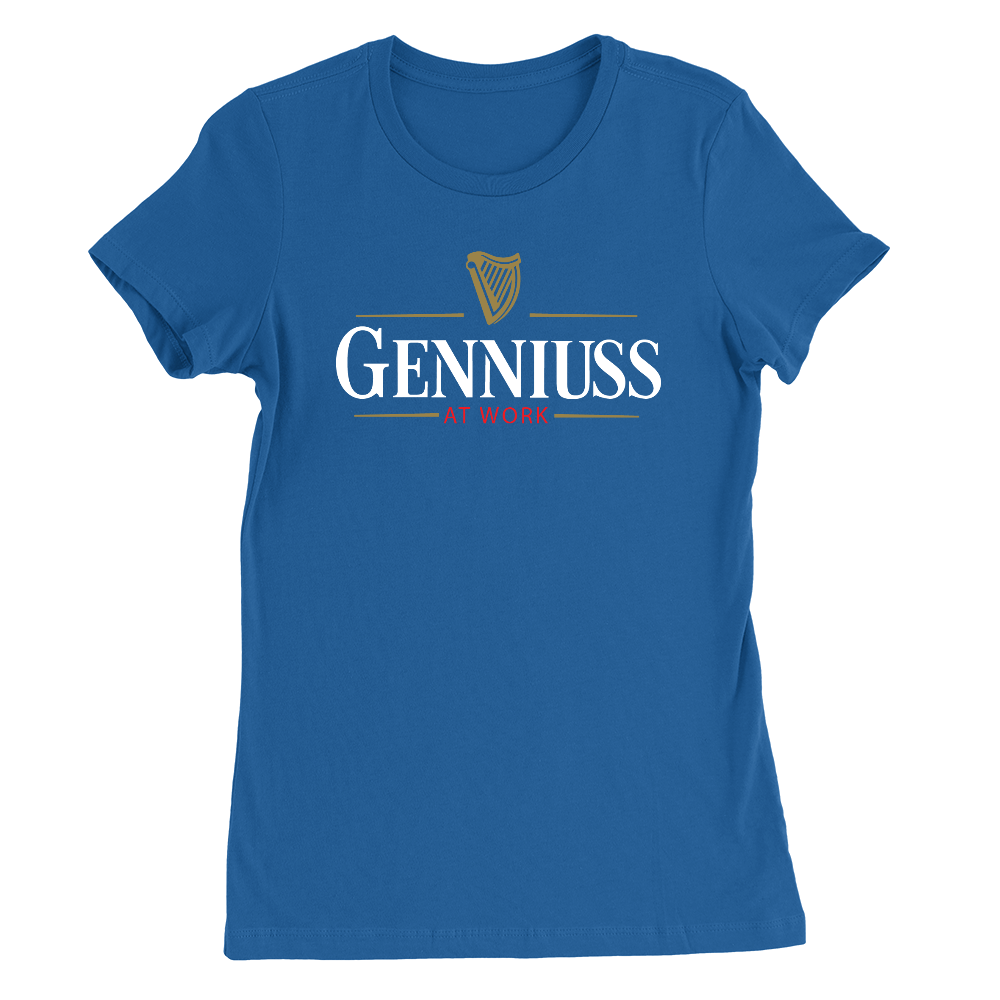 Genniuss At Work Womens T-Shirt Irish Beer Stout Parody Funny Joke ...